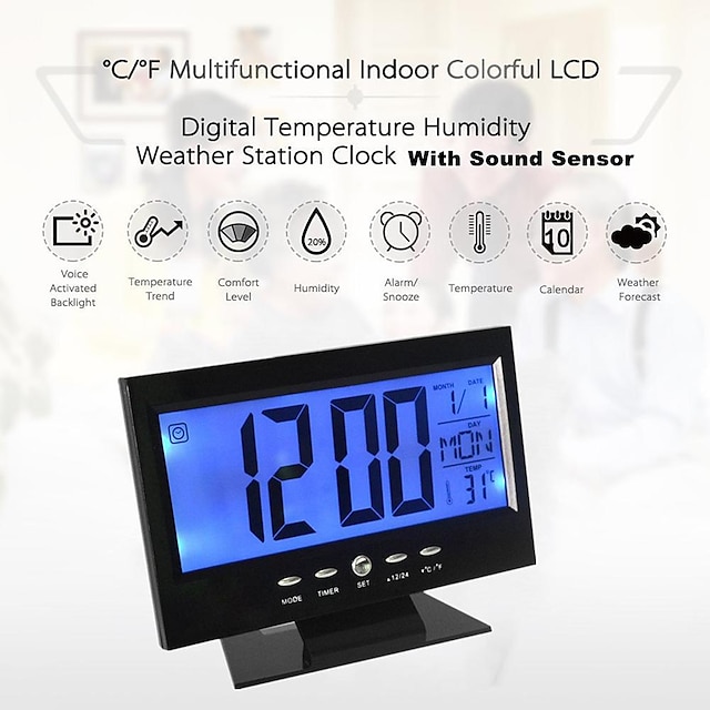 Intelligent Digital Clock Voice Control Snooze Backlight Creative ...