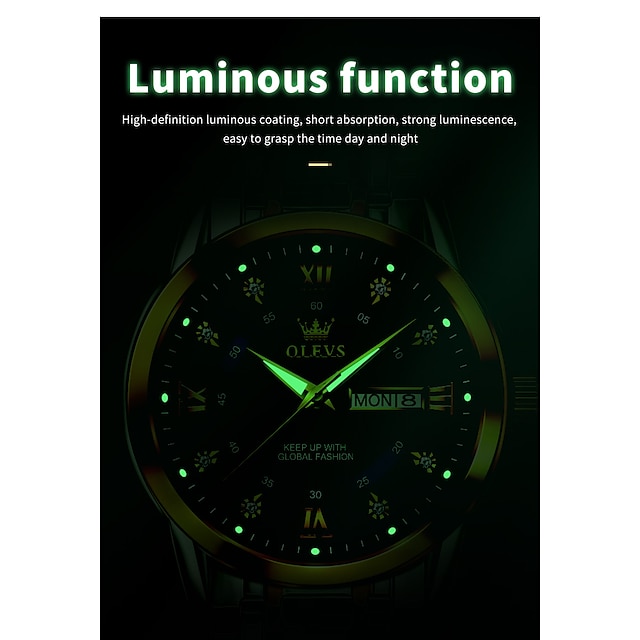 OLEVS Quartz Watch for Men Luxury Diamonds Gold Watch Waterproof ...