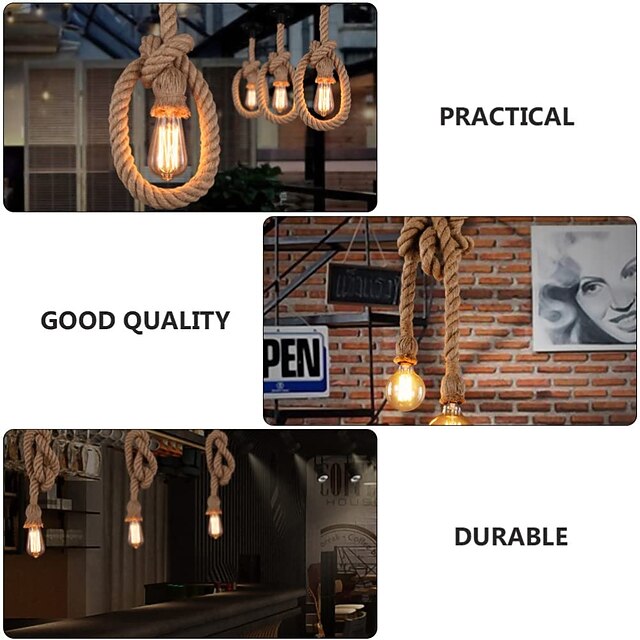 Vintage Hemp Rope Pendant Light Fixture 1 Head 1.5 Meter E26/E27 Base ...