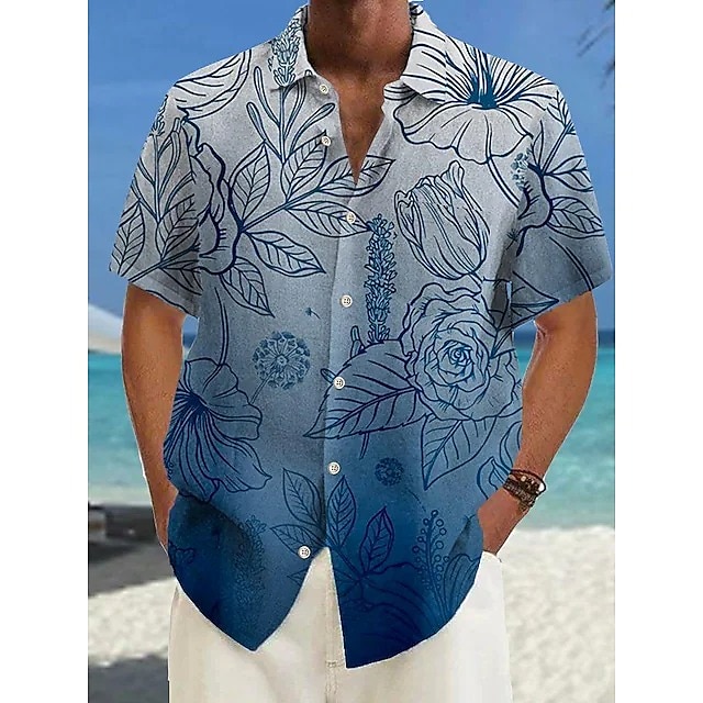 Men's Gradient Leaves Shirt Button Up Shirt Short Sleeve Tropical ...