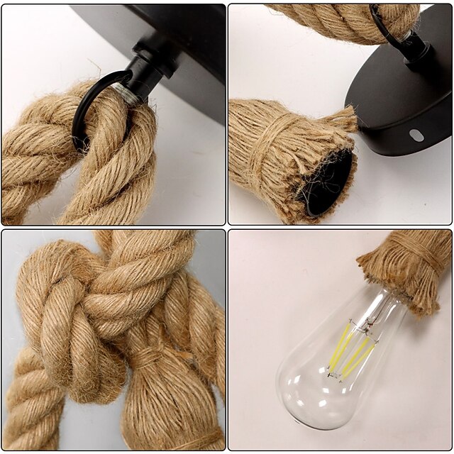 Vintage Hemp Rope Pendant Light Fixture 1 Head 1.5 Meter E26/E27 Base ...