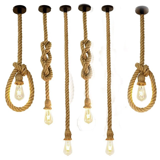 Vintage Hemp Rope Pendant Light Fixture 1 Head 1.5 Meter E26/E27 Base ...