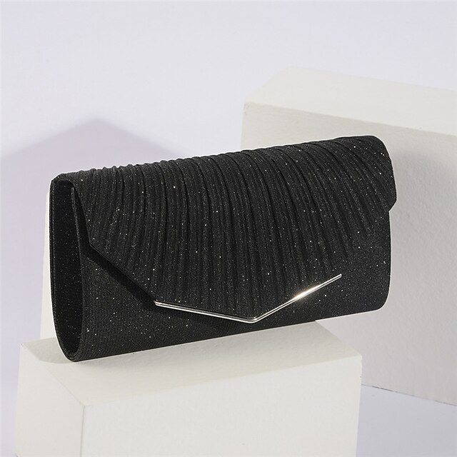 Women's Elegant Gold Glitter Evening Clutch Bag with Metal Accent ...