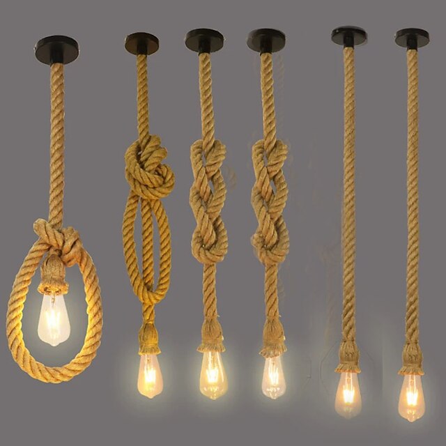 Vintage Hemp Rope Pendant Light Fixture 1 Head 1.5 Meter E26/E27 Base ...