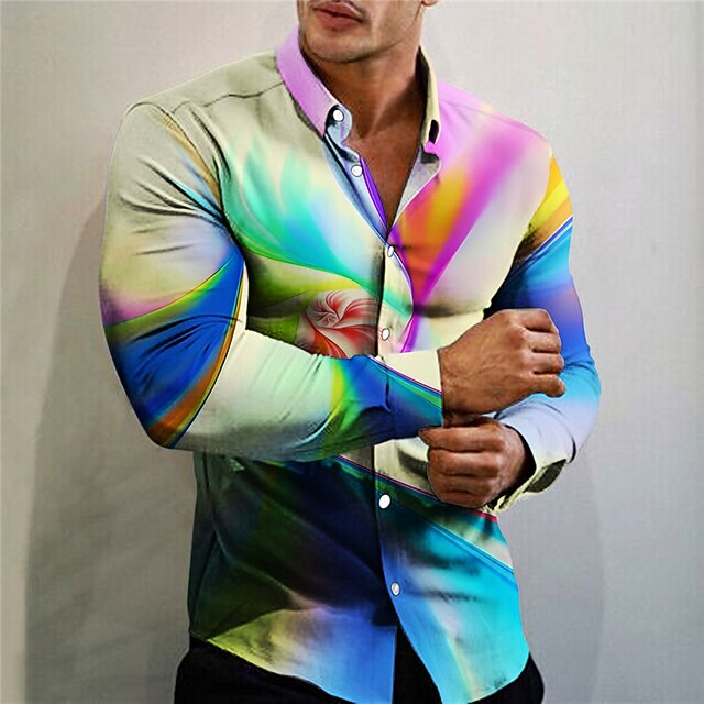 Men's Geometric Pattern Abstract Shirt Button Up Shirt Long Sleeve ...
