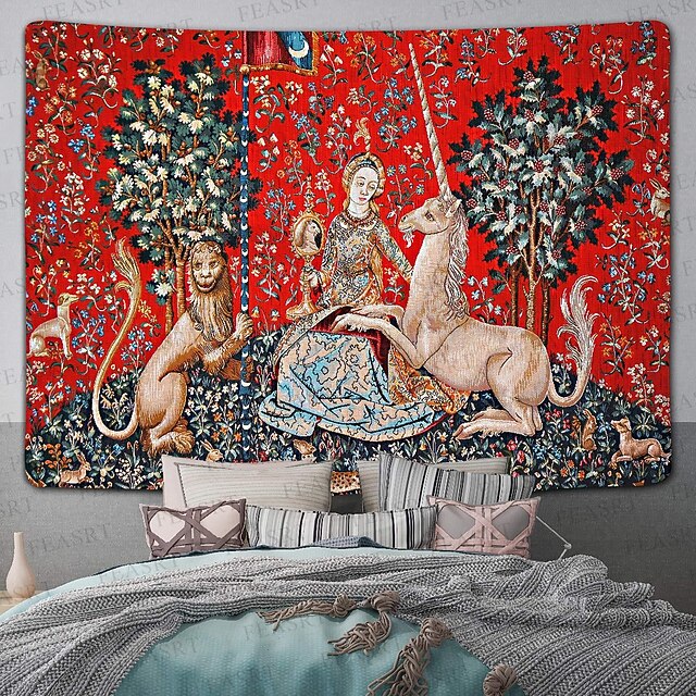 Medieval Lady Painting Tapestry Middle Age Tapestry Wall Art Large ...