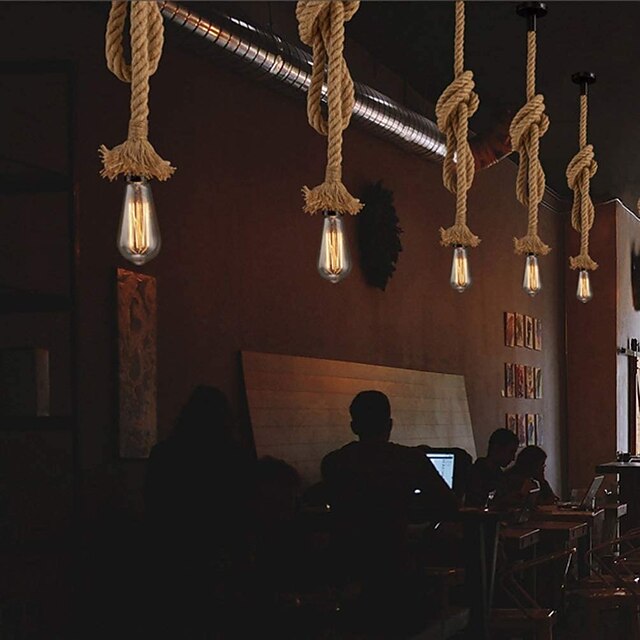 Vintage Hemp Rope Pendant Light Fixture 1 Head 1.5 Meter E26/E27 Base ...