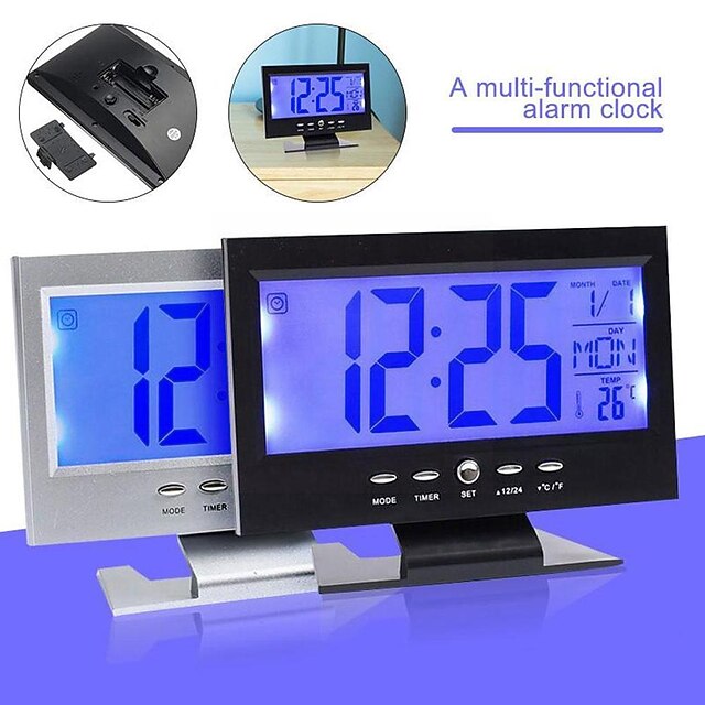 Intelligent Digital Clock Voice Control Snooze Backlight Creative ...