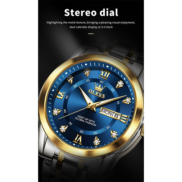 OLEVS Quartz Watch for Men Luxury Diamonds Gold Watch Waterproof ...