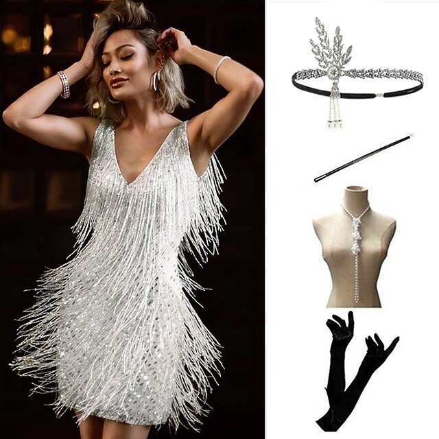 Roaring 20s 1920s Mini Dress Flapper Dress Outfits Sleeveless The Great ...