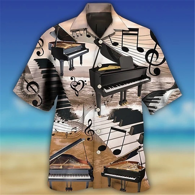 Men's Boardmasters Music Notes Shirt Summer Hawaiian Shirt Button Up ...