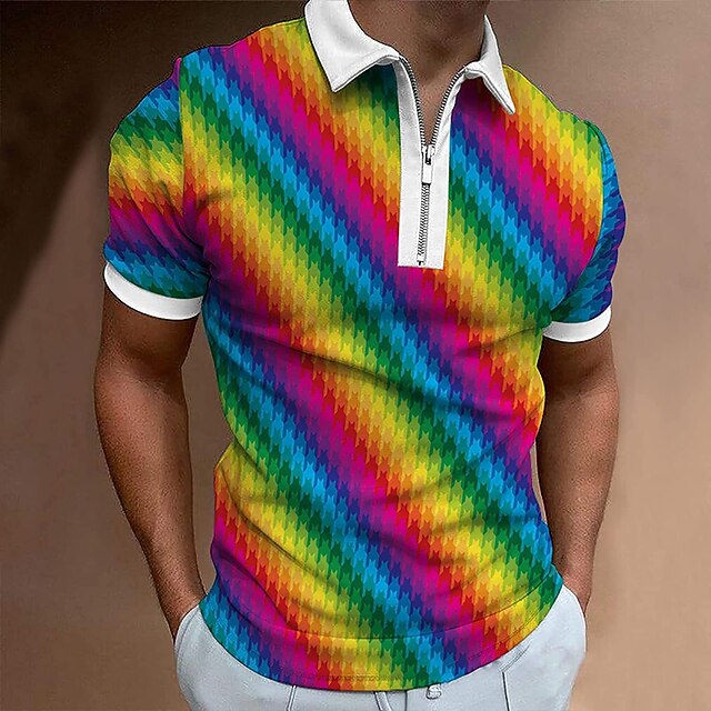 Men's Rainbow Hawaiian Polo Shirts Golf Shirt Short Sleeve Polo Shirts ...