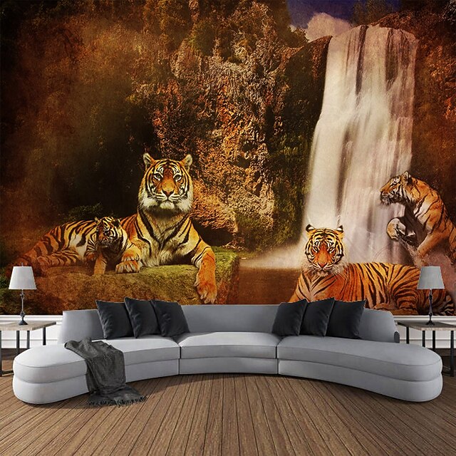 Forest Wildlife Tiger Hanging Tapestry Wall Art Large Tapestry Mural ...