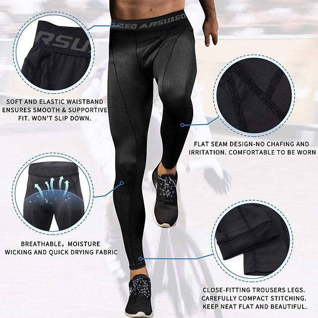 Arsuxeo Men's Compression Pants Running Tights Leggings Base Layer ...