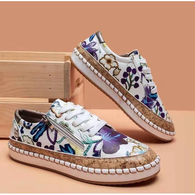 Women's Floral Print Canvas Sneakers with Cork Trim and Stitch Detail ...
