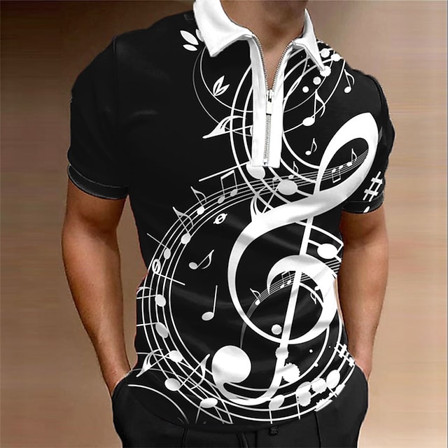 Men's Zip Polo Polo Shirt Golf Shirt Graphic Prints Music Notes ...