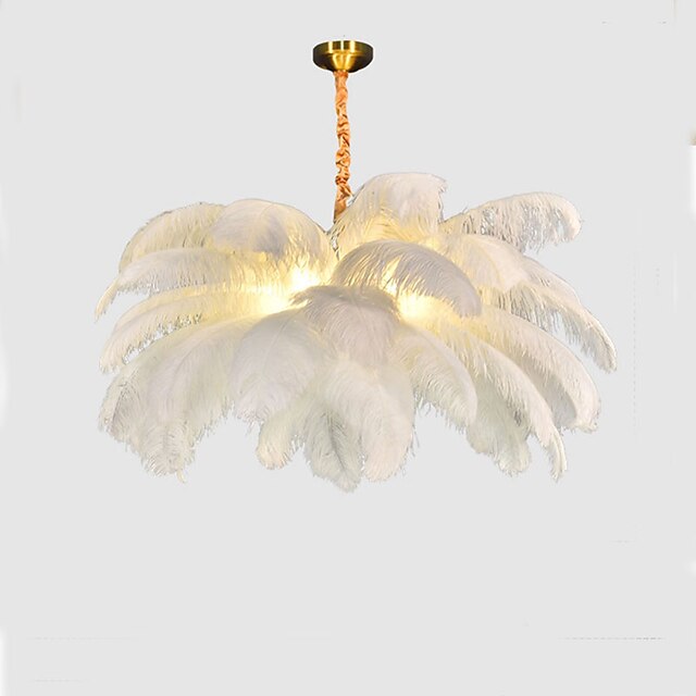 LED Pendant Light Chandelier Gorgeous Extra Large White Ostrich Feather ...
