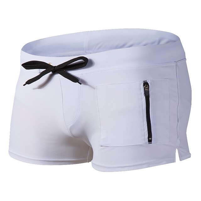 Men's Swimwear Swim Shorts Swim Trunks Drawstring Zipper Pocket Plain ...