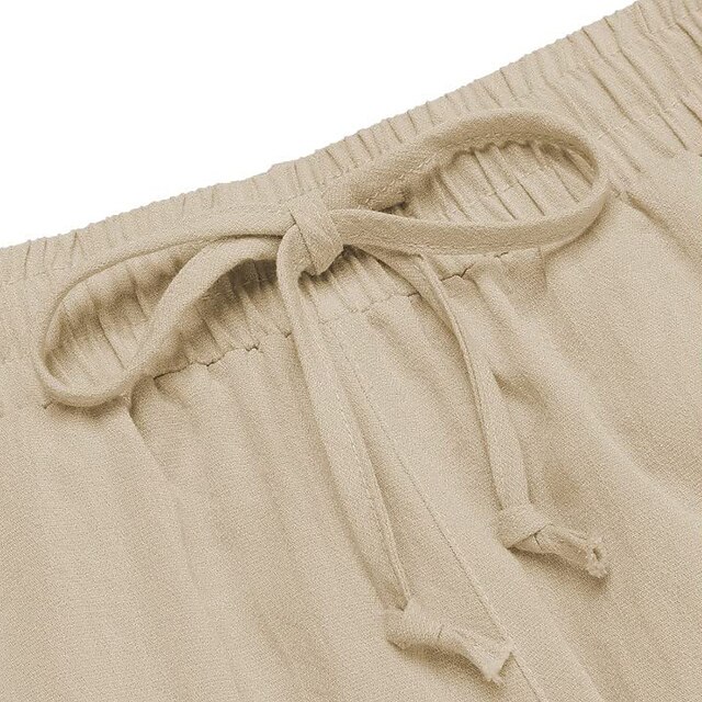 Men's Linen Pants Trousers Summer Pants Beach Pants Drawstring Elastic ...