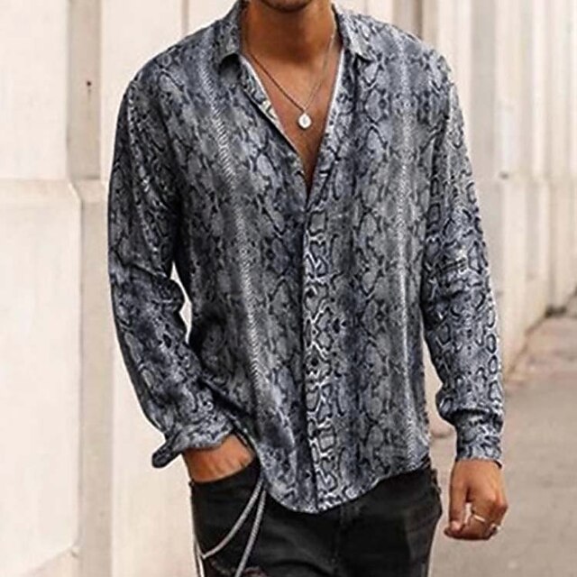 Men's Shirt Graphic Shirt Snake Print Collar Blue Green Gray Outdoor ...