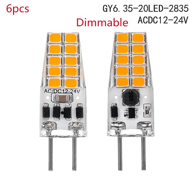 6 stks gy6.35 led-lampen dimbaar ac/dc 12-24 v smd2835 20led halogeen ...