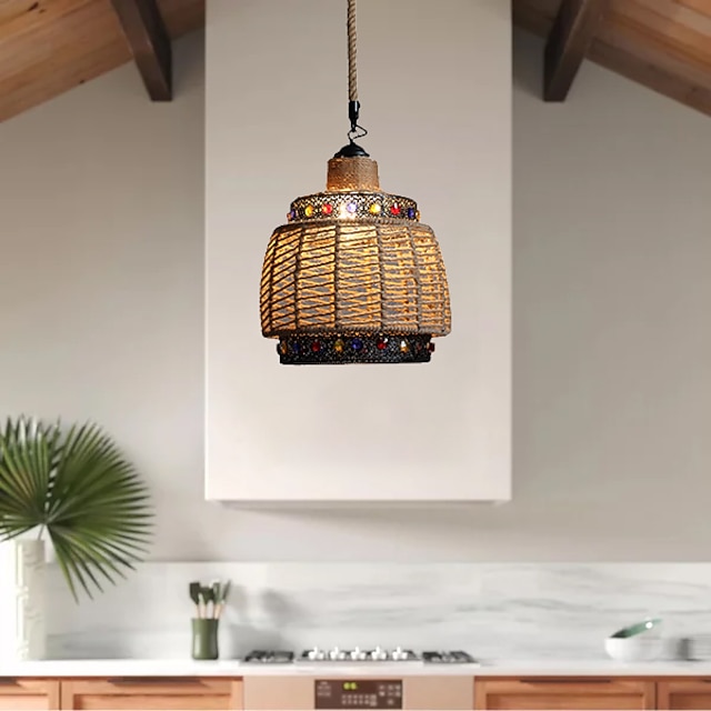 Rattan Woven Pendant Lamp 37cm Natural Simple Hand Weaved Pendant Light ...