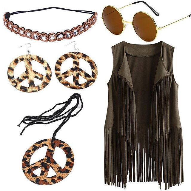Hippie Retro Vintage 1960s 1970s Accesories Set Suede Vest Women's ...