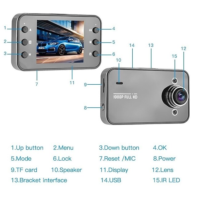 K6000 1080p New Design / Full HD Car DVR 120 Degree Wide Angle 2.4 inch ...