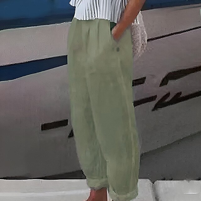 Dame lounge Bukser Nattlig Enkel Komfort Ren farge Bomull og lin Hjem ...