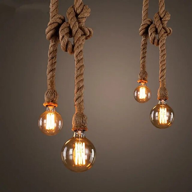 Vintage Hemp Rope Pendant Light Fixture 1 Head 1.5 Meter E26/E27 Base ...
