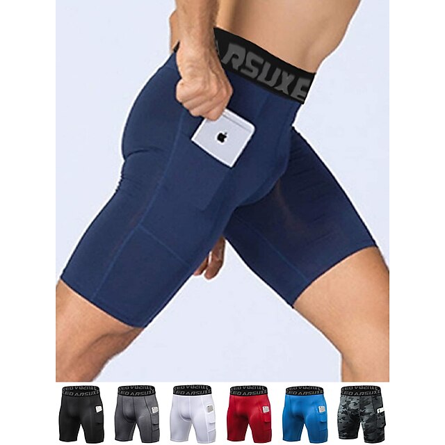 Arsuxeo Men's Running Tight Shorts Compression Shorts with Phone Pocket ...