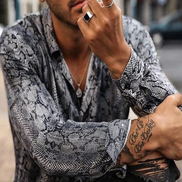 Men's Snake Print Shirt Aloha Shirt Long Sleeve Vintage Fashion ...