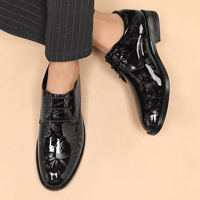 Men's Black Patent Leather Oxford Shoes – Glossy Lace-Up Dress Shoes ...