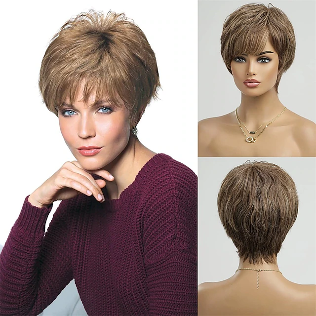 Easy Care Wigs Pixie Cut Wigs for Women Pretty Short Gray Wigs for ...