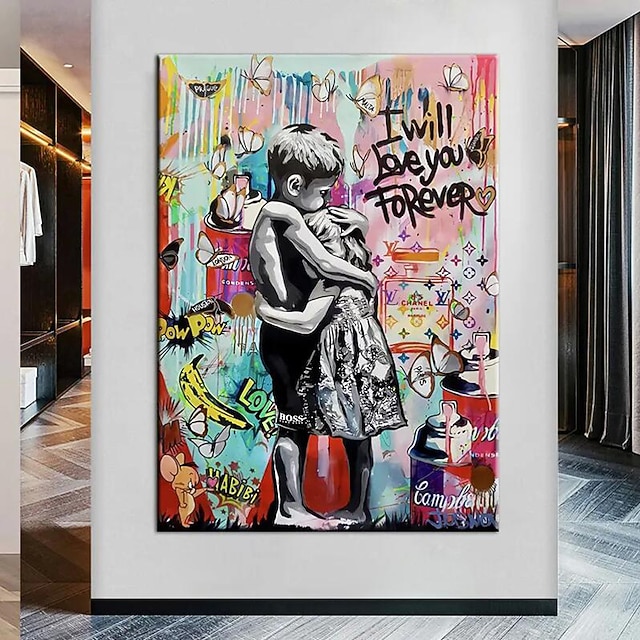 Graffiti Boy and Girl Wall Art Canvas 100% Handmade Wall Figure Street ...