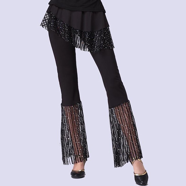 Latin Dance Ballroom Dance Pants Ruffles Pure Color Splicing Women's ...