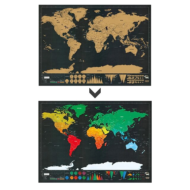 Map World Edition Large Black Gold Style Scratchable Travel Map Hanging ...