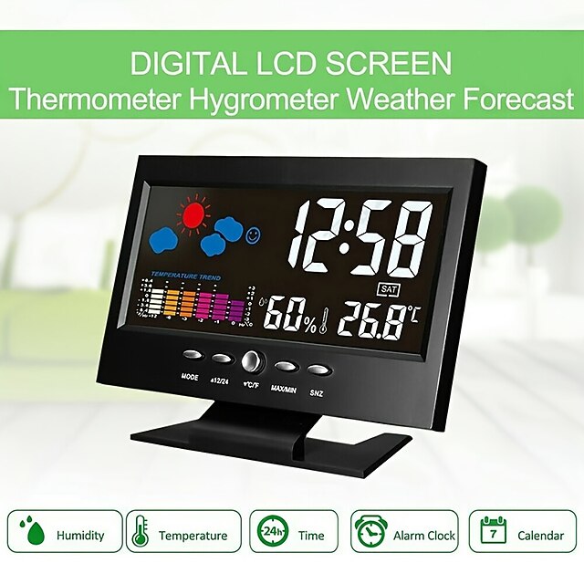 Weather Clock With Time Date Week Temperature Humidity Display Weather ...