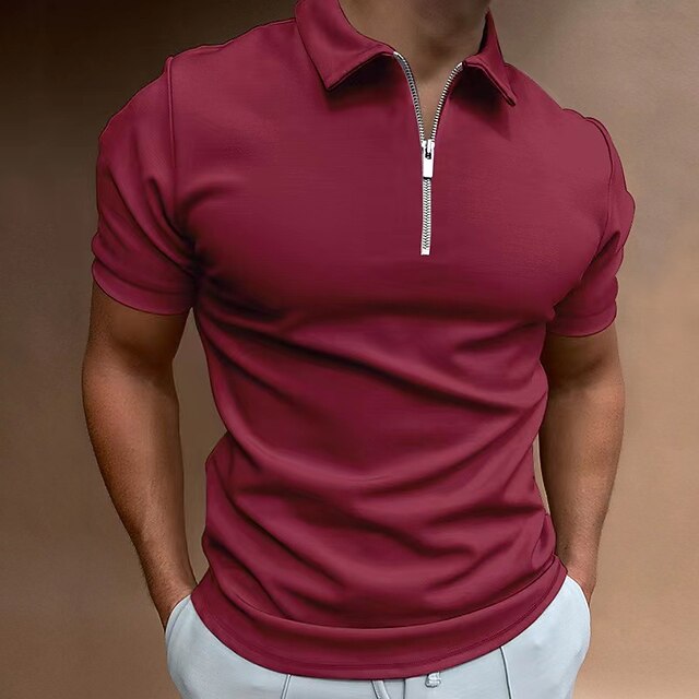 Men's Polo Shirt Quarter Zip Polo Casual Holiday Lapel Quarter Zip ...