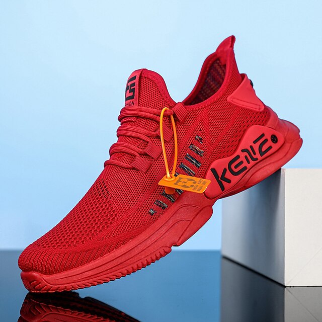Men's Fashion Red Breathable Athletic Sneakers - Lightweight Mesh ...