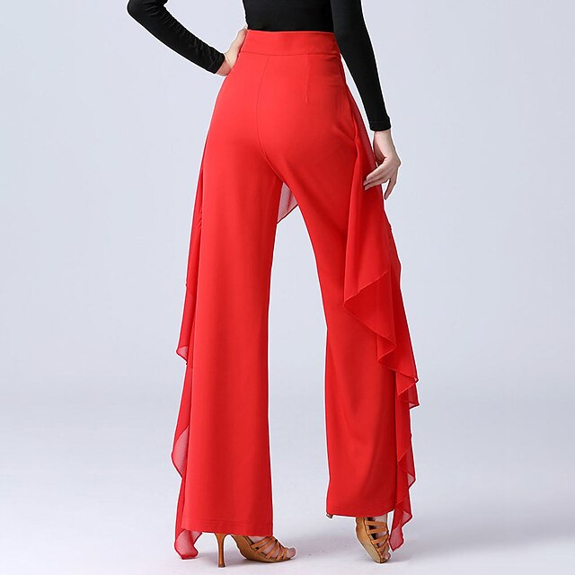 Latin Dance Pants Ballroom Dance Ruffles Pure Color Waisted Splicing ...