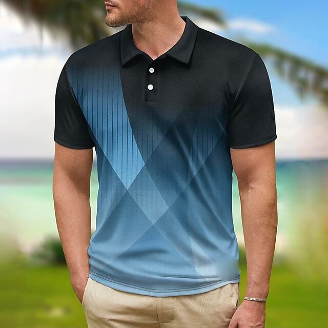 Men's Geometric Hawaiian Polo Shirts Golf Shirt Short Sleeve Polo ...