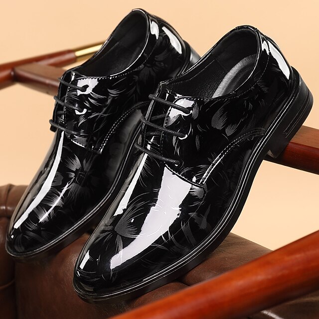 Men's Black Patent Leather Oxford Shoes – Glossy Lace-Up Dress Shoes ...