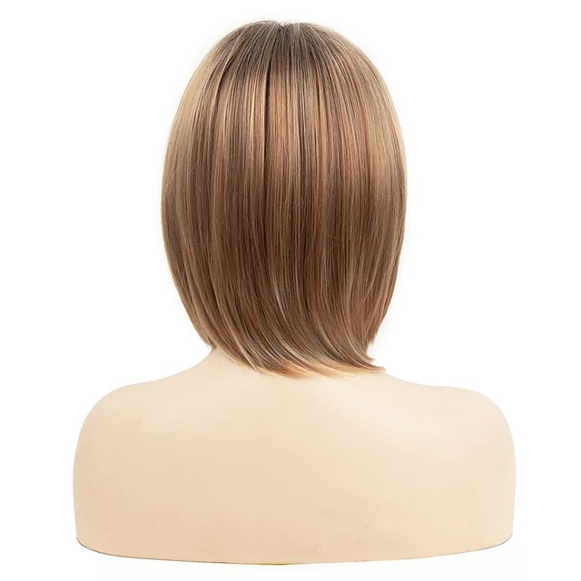 Blonde Highlight Short Pixie Bob Wig with Bangs Straight Ombre Blonde ...