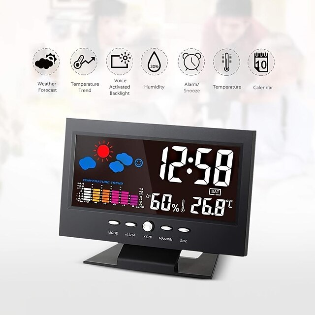 Weather Clock With Time Date Week Temperature Humidity Display Weather ...