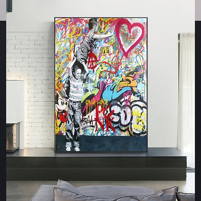 Graffiti Boy and Girl Wall Art Canvas 100% Handmade Wall Figure Street ...