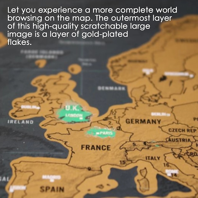 Map World Edition Large Black Gold Style Scratchable Travel Map Hanging ...