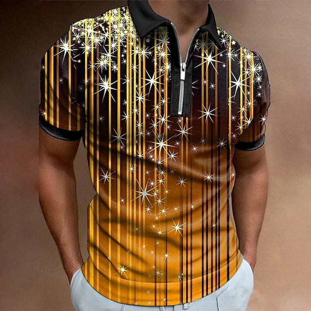 Men's Graphic Zip Polo Shirts Golf Shirt Short Sleeve Polo Shirts Collared Shirts Casual ...