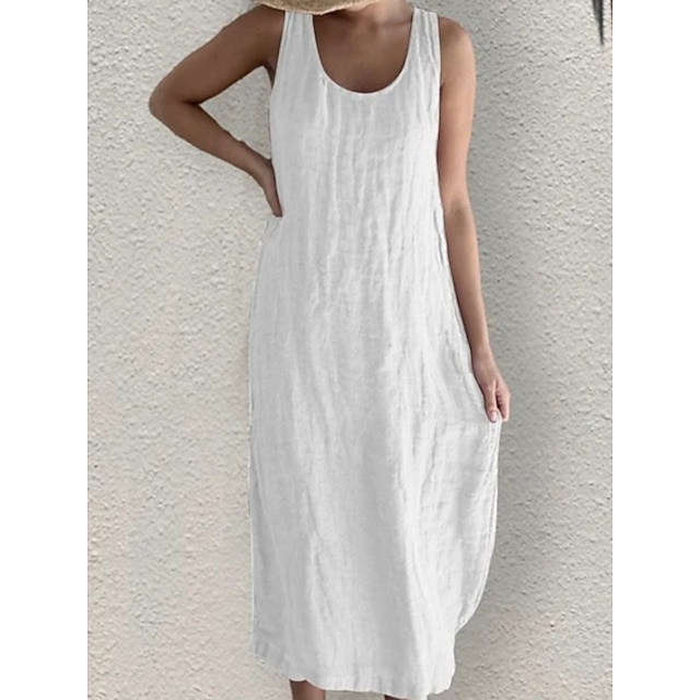 Mujer Vestido informal Vestido de lino de algodón Vestido de cambio Vestido Midi Bambú Moderno ...
