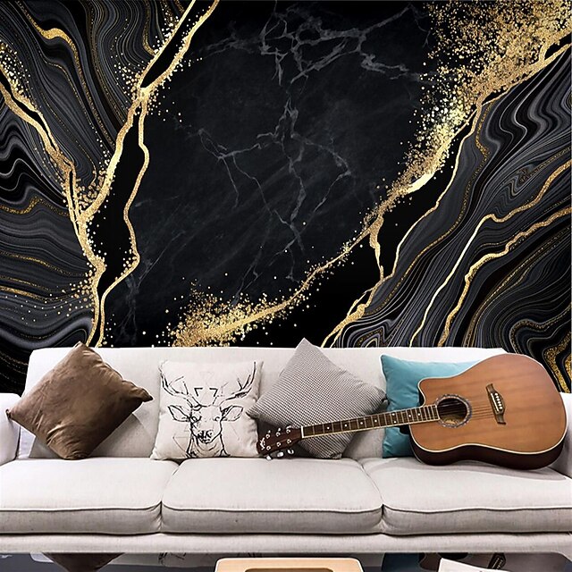 Cool Wallpapers Black Wallpaper Wall Mural Gold Silk Marble Suitable ...